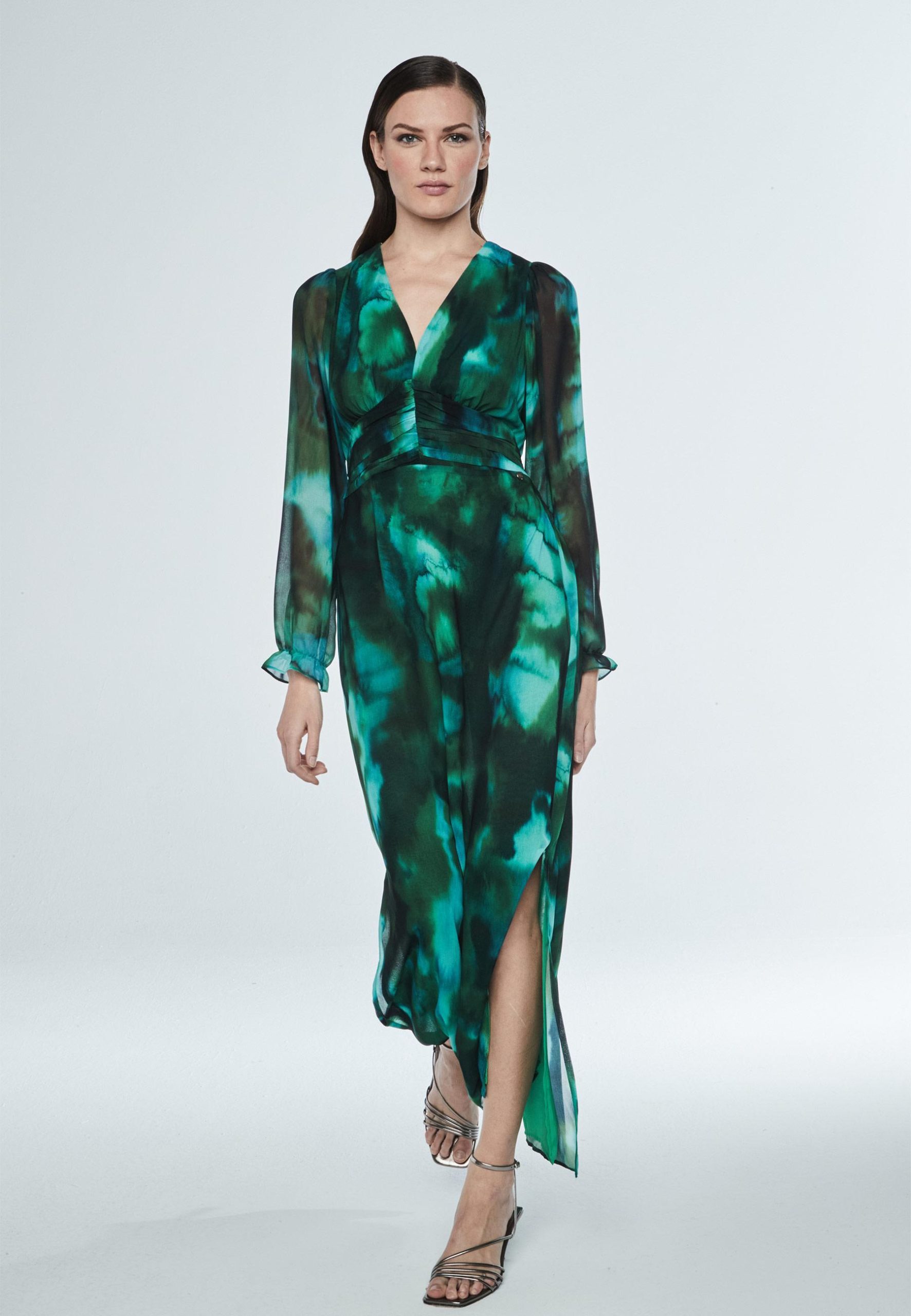 Vestido estampado difuminado verde - Abeloura Boutique